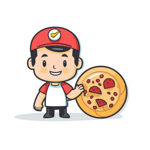 Cartoon pizza delivery boy in a cap and t-shirt Vector Image