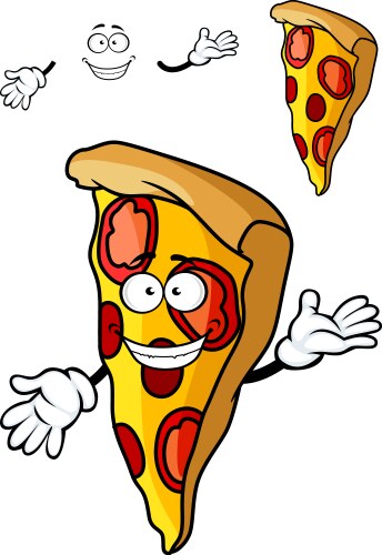 Cartoon slice of pizza waving Royalty Free Vector Image