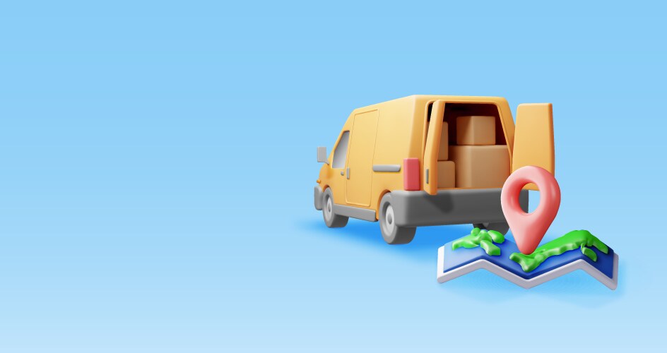 3d delivery van and cardboard boxes map Royalty Free Vector