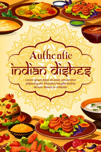 Indian cuisine menu cover authentic india dishes Vector Image