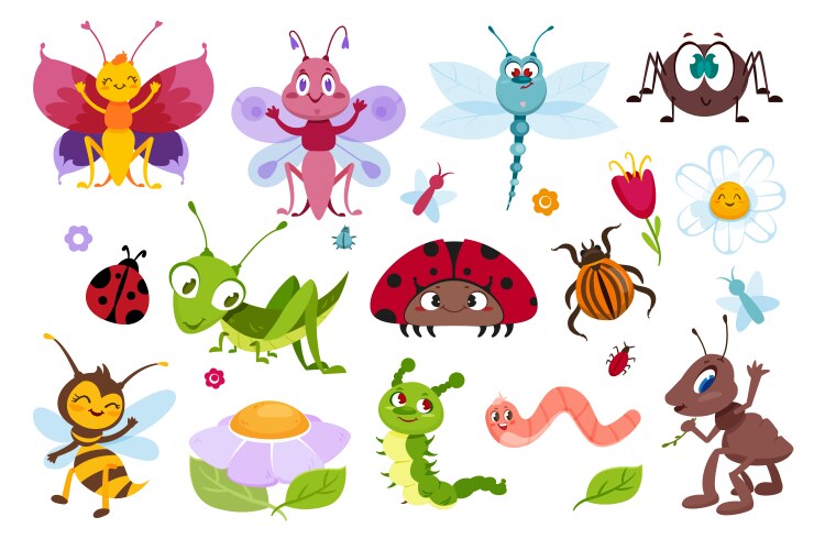 Cute bugs child drawing insects flying Royalty Free Vector