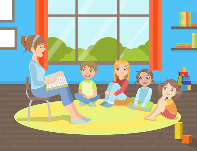 Children Listening To Teacher Cartoon
