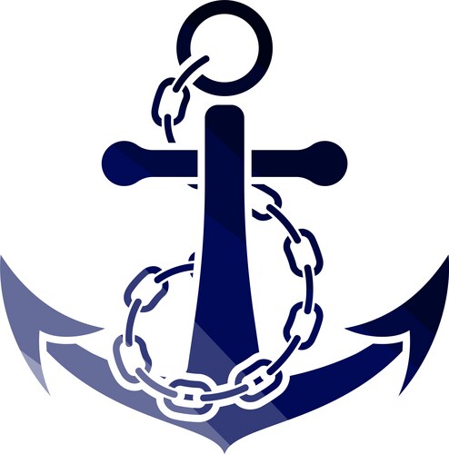 Blue heavy anchor with rope isolated Royalty Free Vector