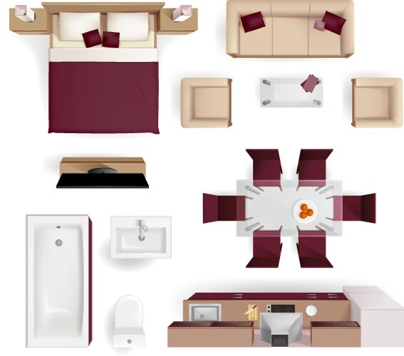 Interior furniture collection top view elements Vector Image