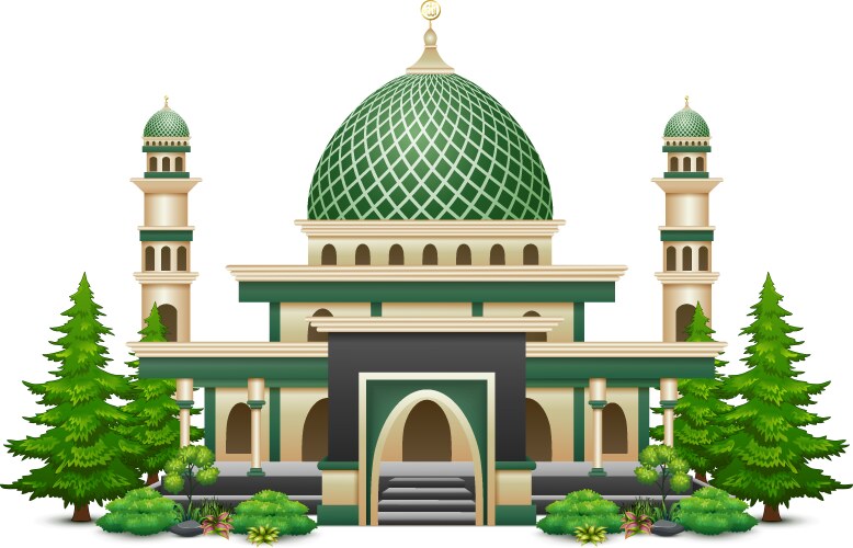Islamic mosque building with green plant Vector Image