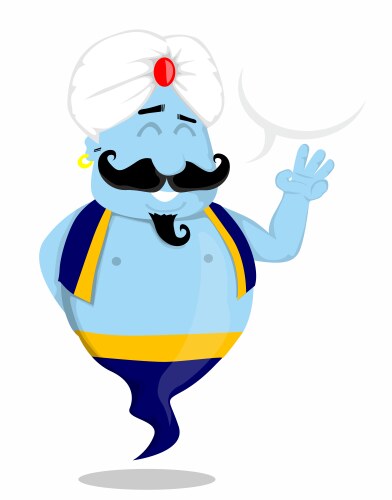 Cartoon genie coming out of gold magic lamp Vector Image