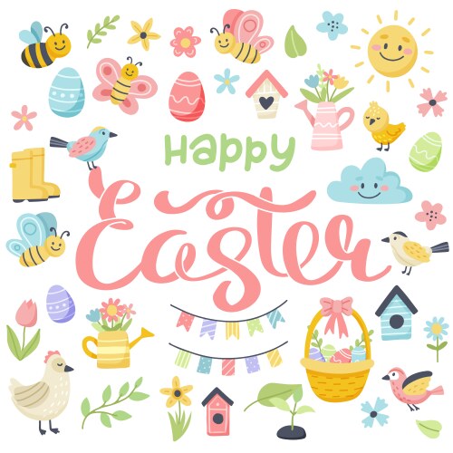 Cute cartoon animals with easter theme happy Vector Image