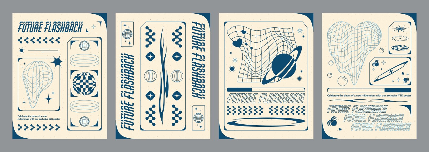 Retro futuristic flyers for modern art exhibition Vector Image