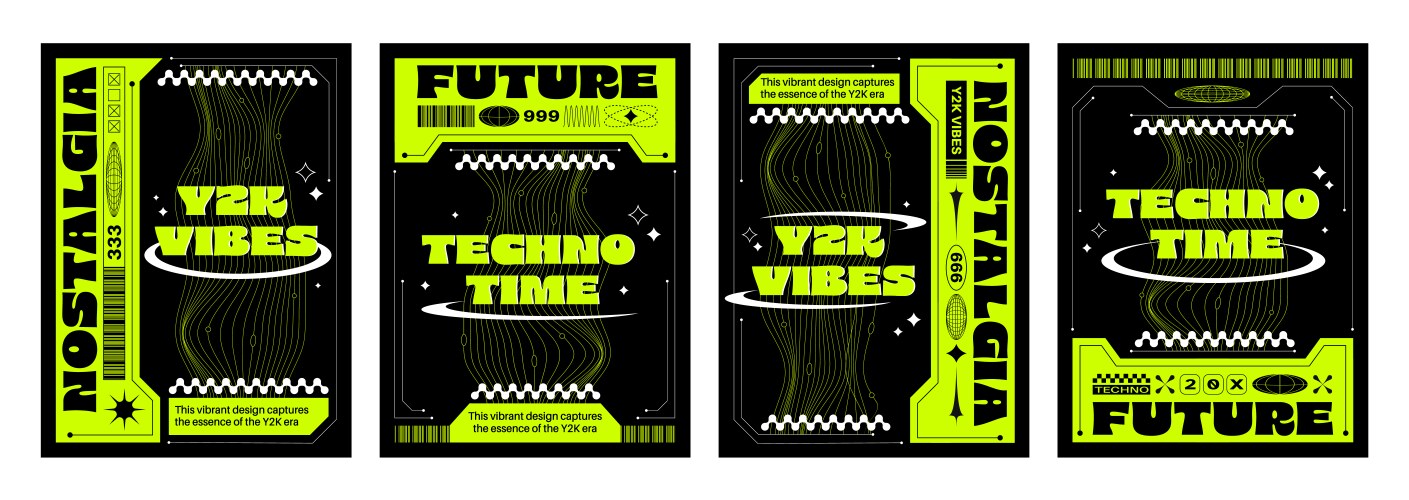 Set of y2k aesthetic techno banners Royalty Free Vector