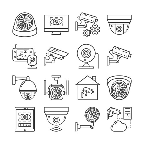 Cctv security camera front view outline drawing Vector Image