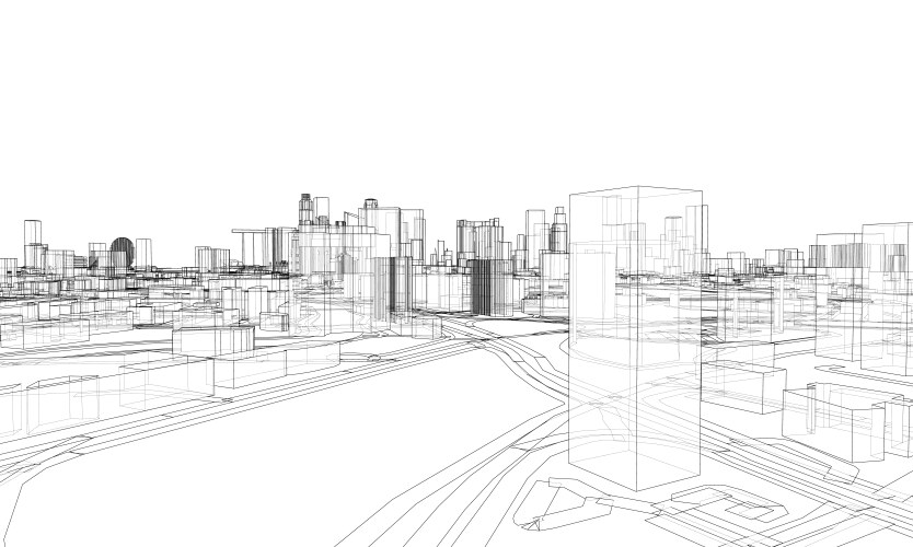View of the big city panorama 3d contours Vector Image