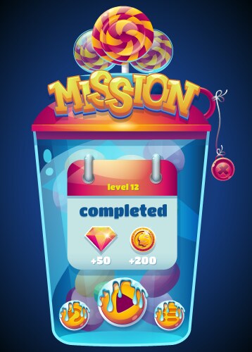 Mission completed game window Royalty Free Vector Image