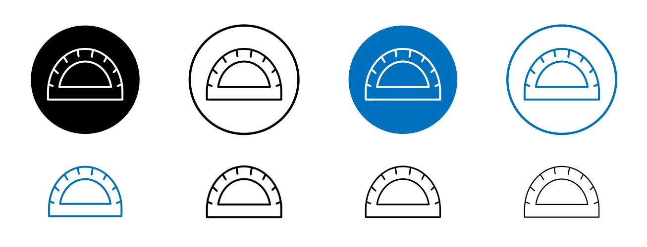 Protractor icon set angle ruler symbol in black Vector Image