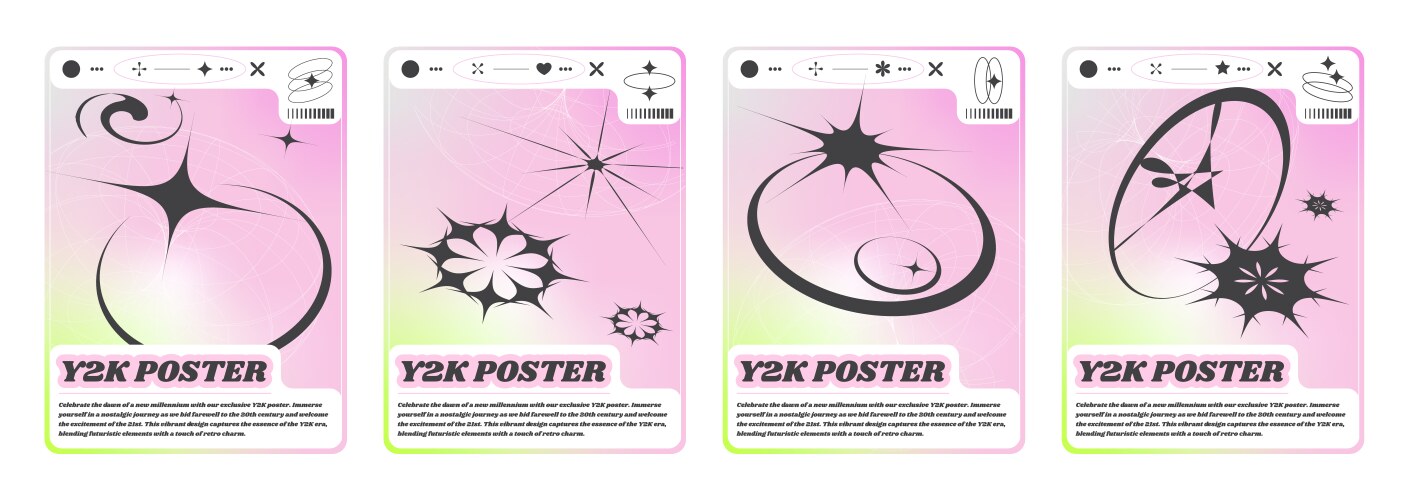 Y2k aesthetic banners set abstract black signs Vector Image