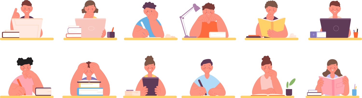 Student girl sitting at school desk studying kid Vector Image