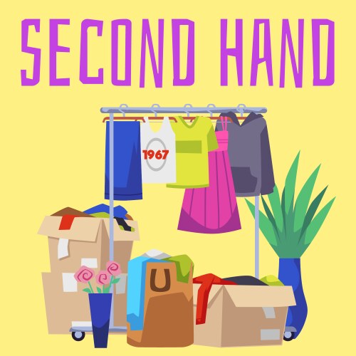 Second hand shop or flea market scene cartoon flat