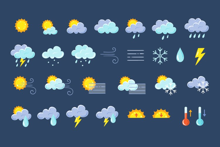 Realistic weather icons on transparent Royalty Free Vector