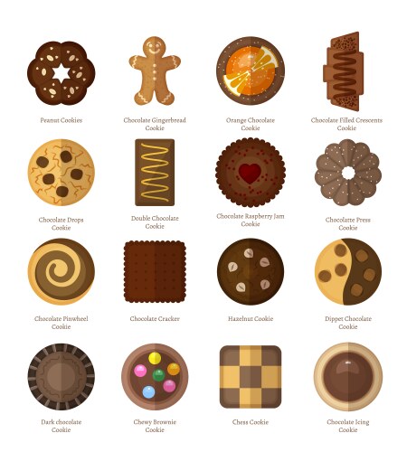 Cartoon color round cookies icons set Royalty Free Vector
