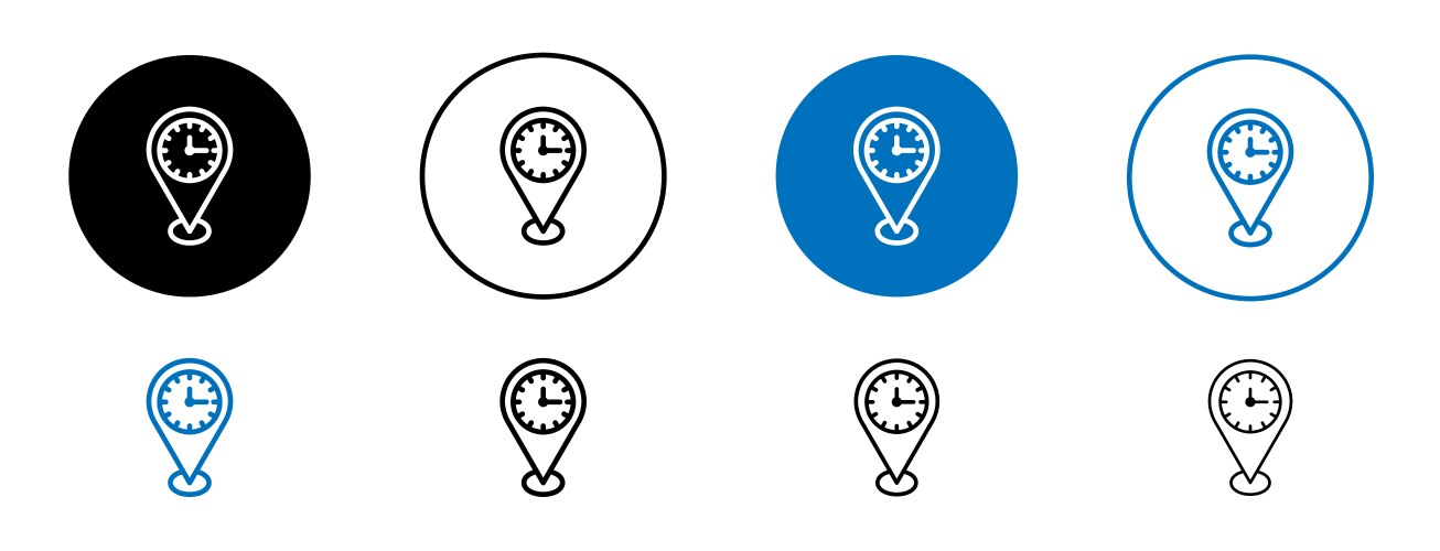 Real time location icon set in black and white Vector Image