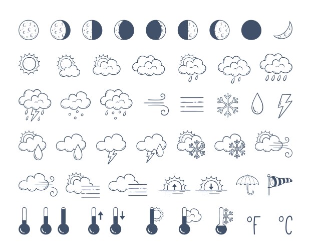 Weather icons set isolated on a white background Vector Image