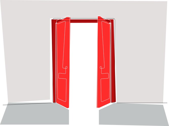 Cartoon red door open and closed Royalty Free Vector Image