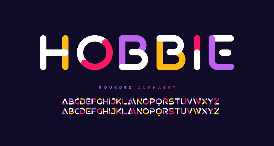 Modern rounded colorful sans serif font Royalty Free Vector