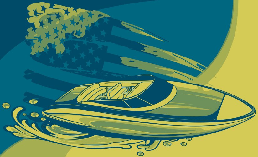Cartoon speedboat with american Royalty Free Vector Image
