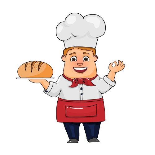 Cartoon baker holding bakery peel tool with bread Vector Image