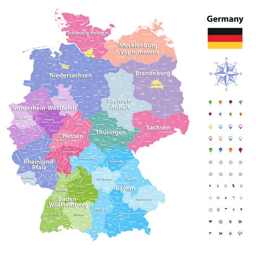 Map germany with names Royalty Free Vector Image