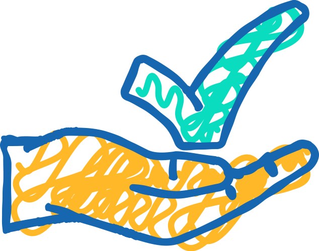 Handshake check mark icon doodle Royalty Free Vector Image