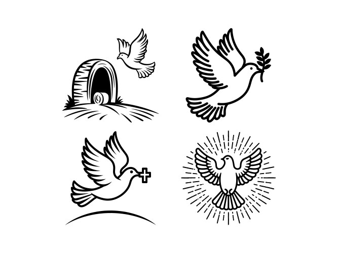 Resurrection cross dove line art Royalty Free Vector Image