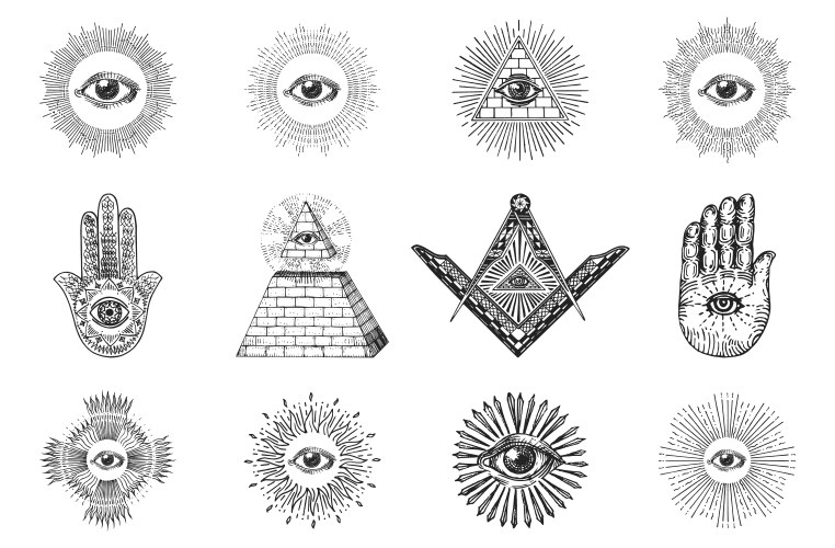 Masonic symbols set in occult symbolism Royalty Free Vector