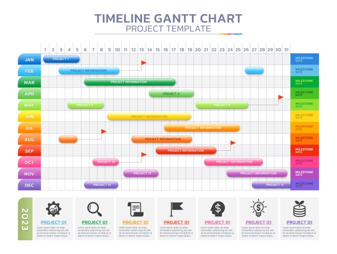Gantt project production timeline graph Royalty Free Vector