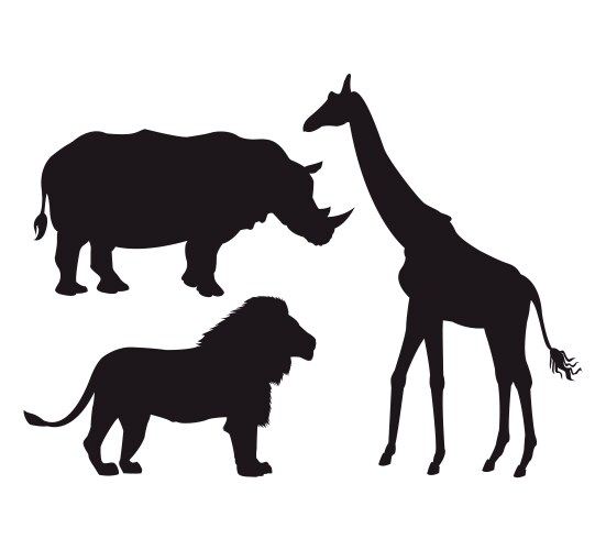 Set of black silhouettes wild animals cartoon on w