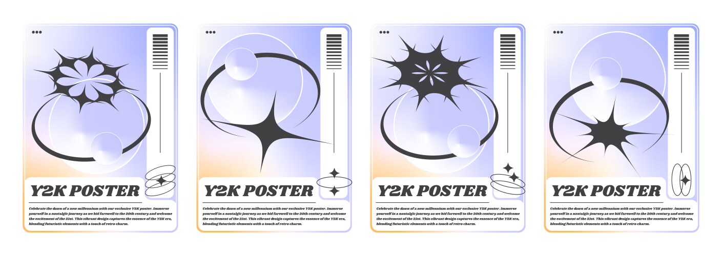 Y2k banners set with abstract black signs Vector Image