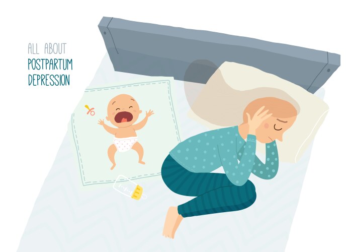 Postpartum depression semi flat rgb color Vector Image