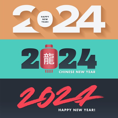Big set of 2024 happy new year silver and black Vector Image