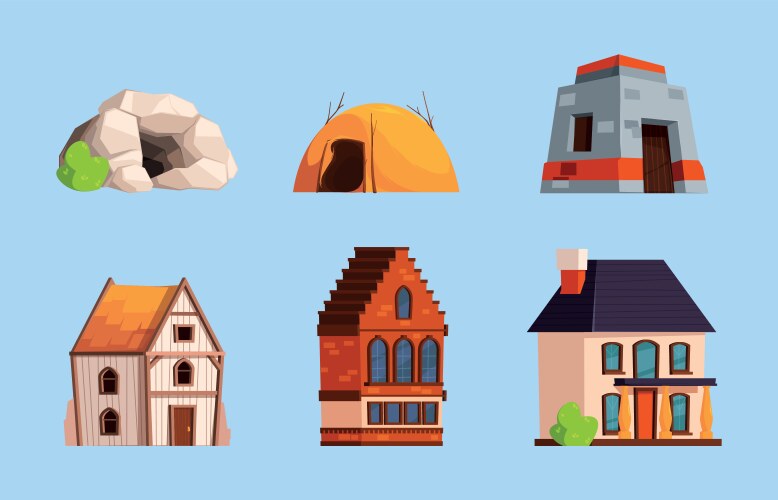 Evolution house architecture housing progress set Vector Image