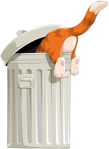 Cat in trash cartoon Royalty Free Vector Image