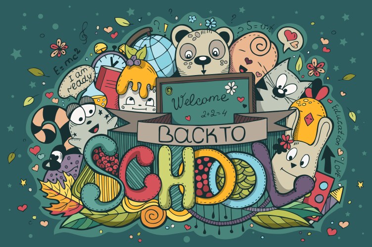 Cartoon hand drawn doodles on a school Royalty Free Vector