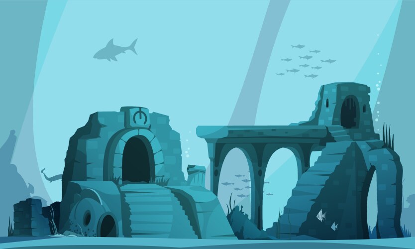 Sunken atlantis cartoon poster Royalty Free Vector Image