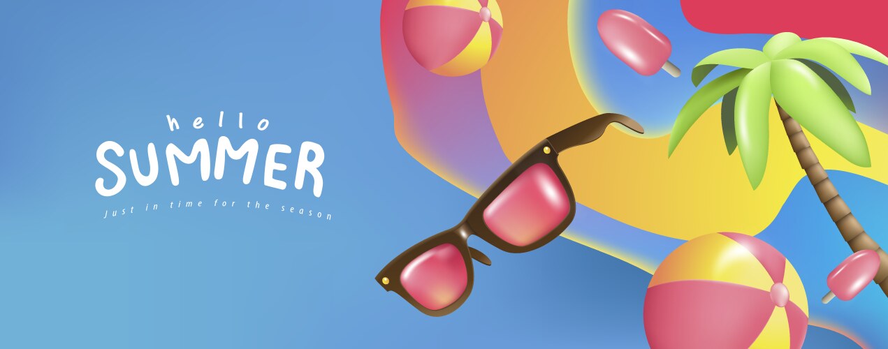 Colorful summer banner background with beach Vector Image