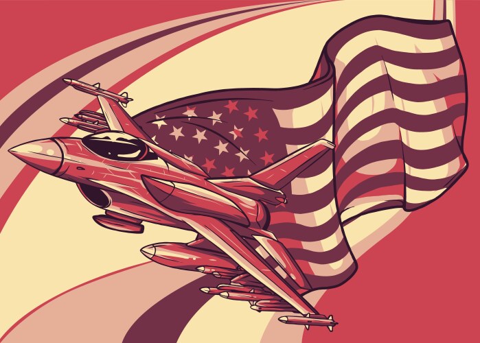 American flag with military jet Royalty Free Vector Image