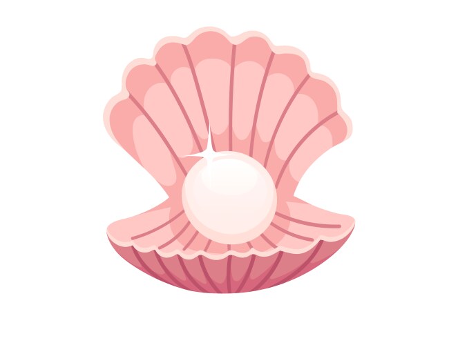 Opened pink clam with pearl inside seashell Vector Image