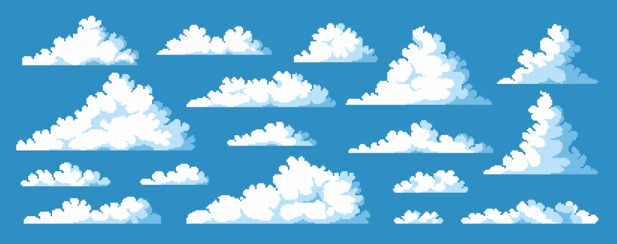 Pixel art sky clouds 8-bit skyline retro video Vector Image