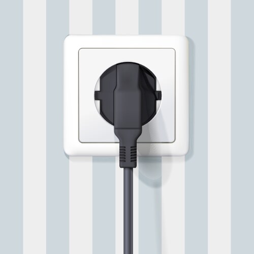 Realistic black plugs inserted in electrical Vector Image