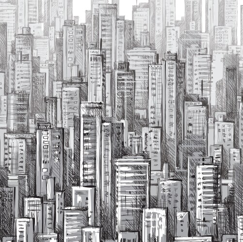 Glitch textured cityscape pattern Royalty Free Vector Image
