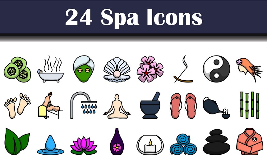 Bamboo tree leaves icons spa massage symbols set Vector Image