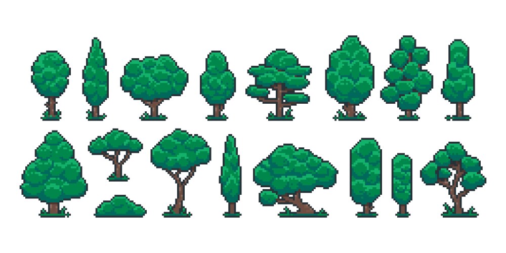 Pixel art set - 8 bit green Royalty Free Vector Image