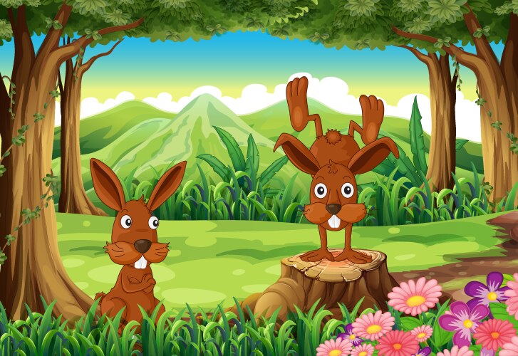 Forest scene with lake Royalty Free Vector Image